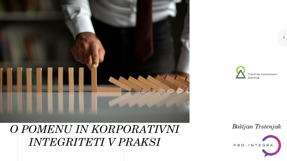O pomenu in korporativni integriteti v praksi - razvoj kompetenc za ...